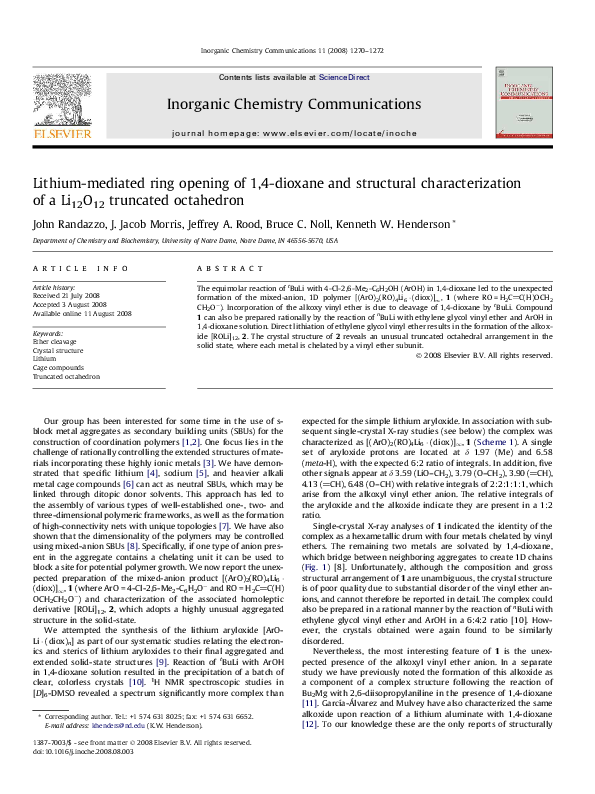 (PDF) Lithium-mediated ring opening of 1,4-dioxane and structural ...