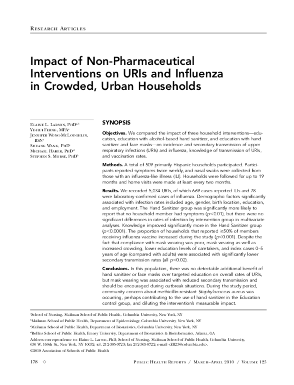 (PDF) Impact of non-pharmaceutical interventions on URIs and influenza ...