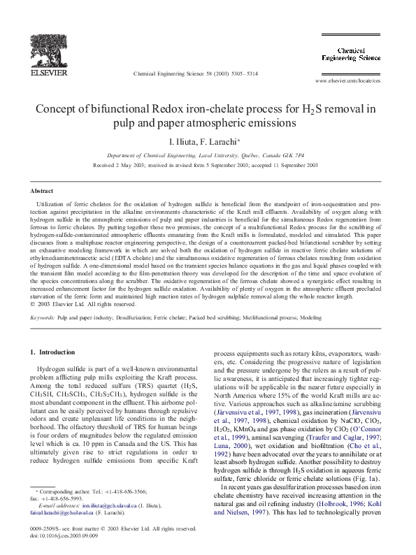 (PDF) Concept of bifunctional Redox iron-chelate process for H2S ...
