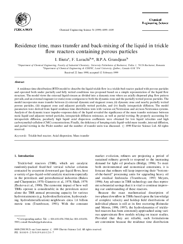 (PDF) Residence time, mass transfer and back-mixing of the liquid in ...