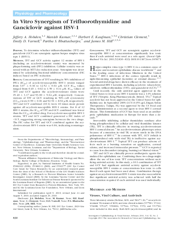(PDF) In Vitro Synergism of Trifluorothymidine and Ganciclovir against ...