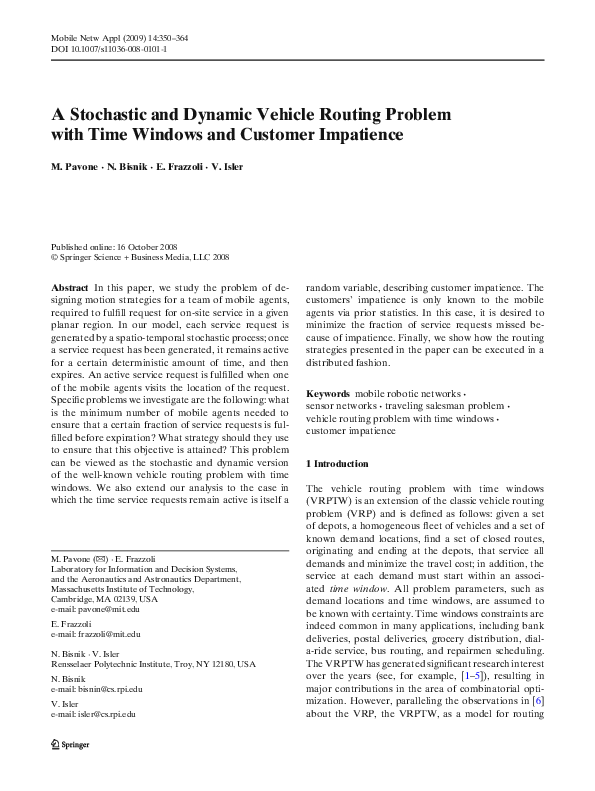 (PDF) A Stochastic and Dynamic Vehicle Routing Problem with Time ...