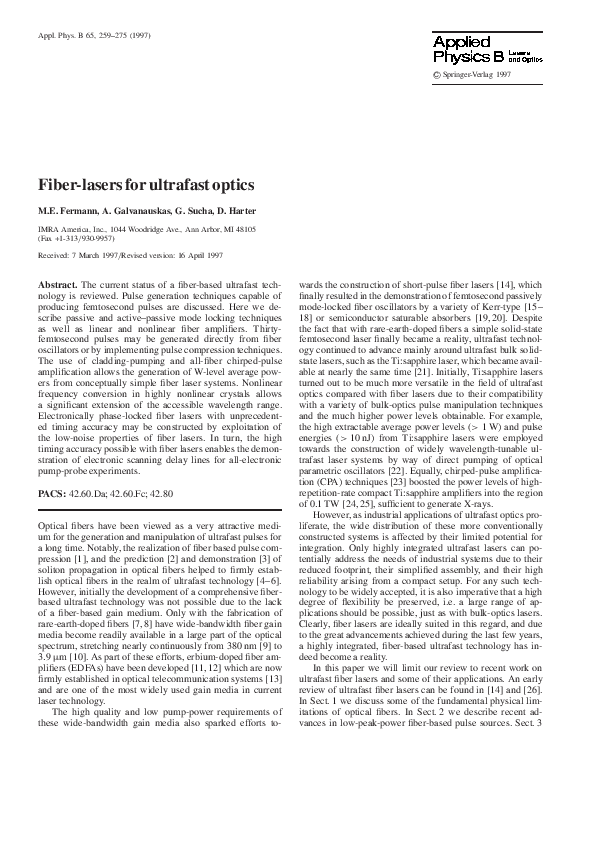 (PDF) Fiber-lasers for ultrafast optics