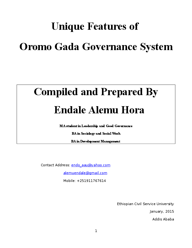 (DOC) Unique Features of Oromo Gada Governance System