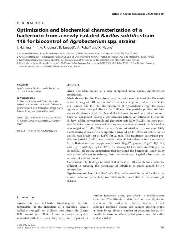 Pdf Optimization And Biochemical Characterization Of A Bacteriocin From A Newly Isolated
