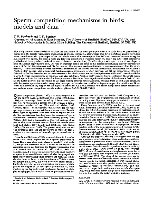 (PDF) Sperm competition mechanisms in birds: models and data