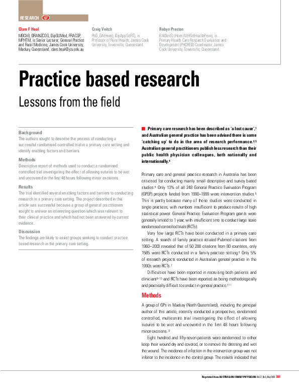 (PDF) Practice based research - lessons from the field