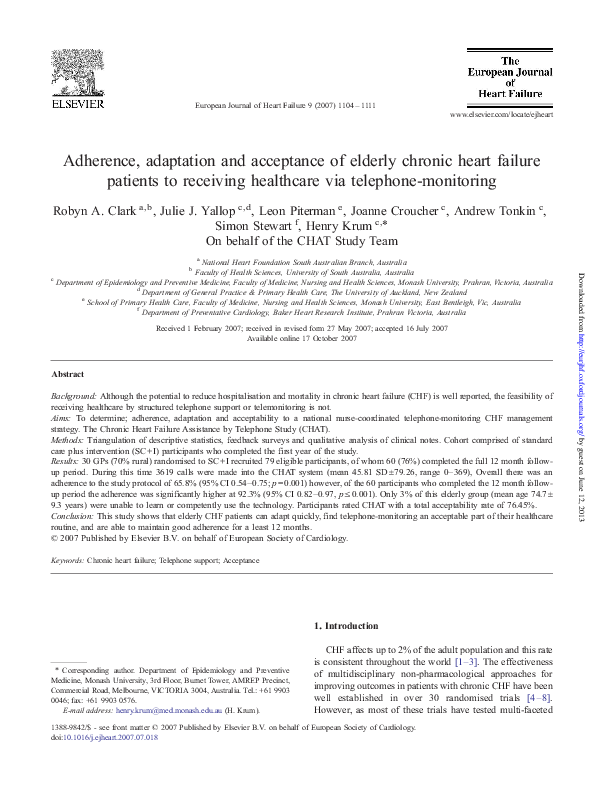 (PDF) Adherence, adaptation and acceptance of elderly chronic heart ...