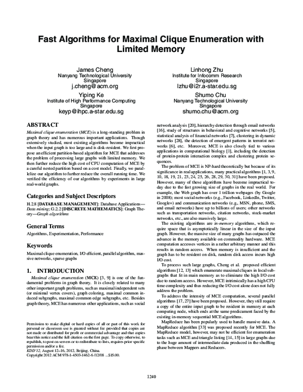 (PDF) Fast algorithms for maximal clique enumeration with limited memory