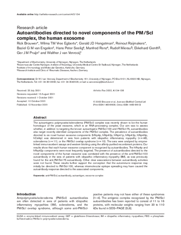(PDF) Autoantibodies directed to novel components of the PM/Scl complex ...