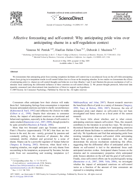(PDF) Affective Forecasting and Self-Control