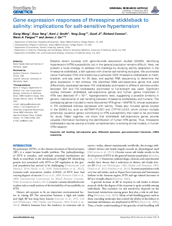 (PDF) Gene expression responses of threespine stickleback to salinity ...