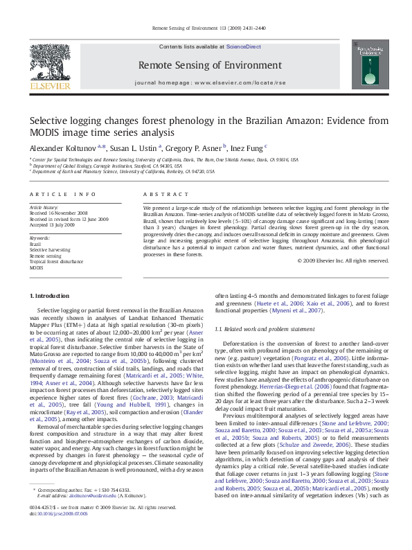 (PDF) Impact of Selective Logging on Phenology in Amazon Rain-Forests