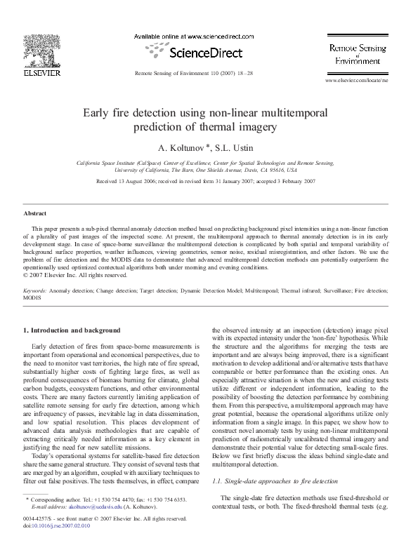 Pdf Early Fire Detection Using Non Linear Multitemporal Prediction Of