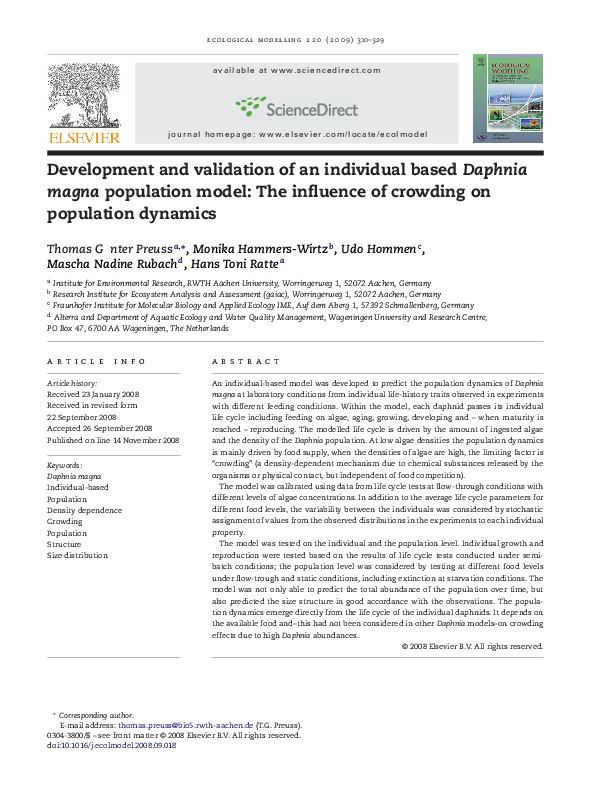(PDF) Development and validation of an individual based Daphnia magna ...