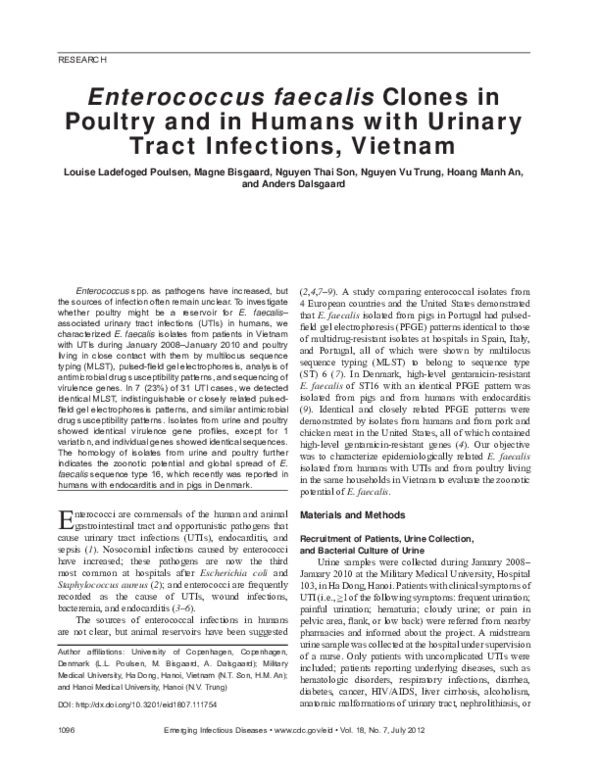 (PDF) Enterococcus faecalis Clones in Poultry and in Humans with ...
