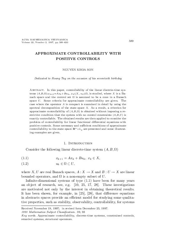 (PDF) Approximate controllability with positive controls for linear ...