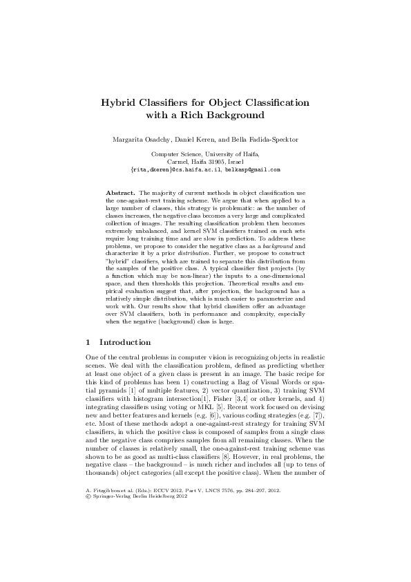 (PDF) Hybrid Classifiers for Object Classification with a Rich Background