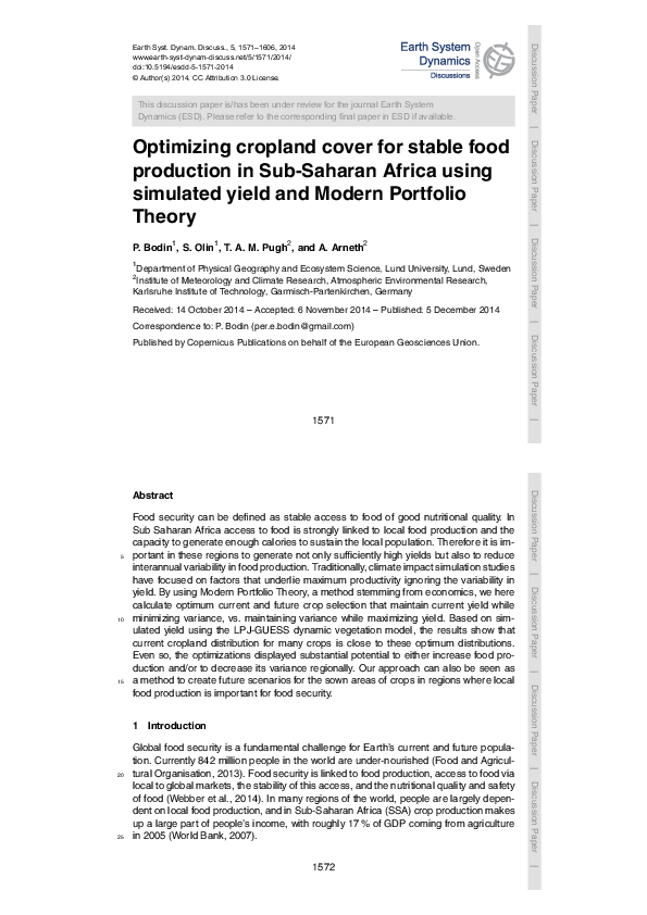 Optimizing cropland cover for stable food production in Sub-Saharan ...