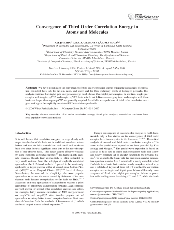 (PDF) Convergence of third order correlation energy in atoms and molecules