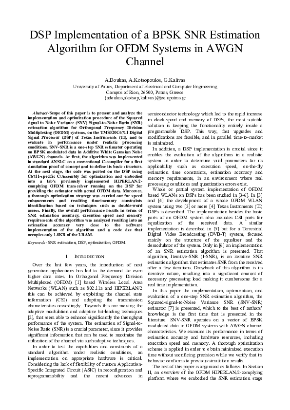Pdf Dsp Implementation Of A Bpsk Snr Estimation Algorithm For Ofdm