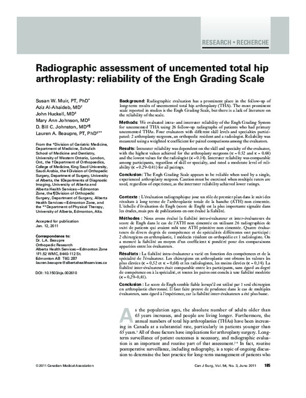 (PDF) Radiographic assessment of uncemented total hip arthroplasty ...