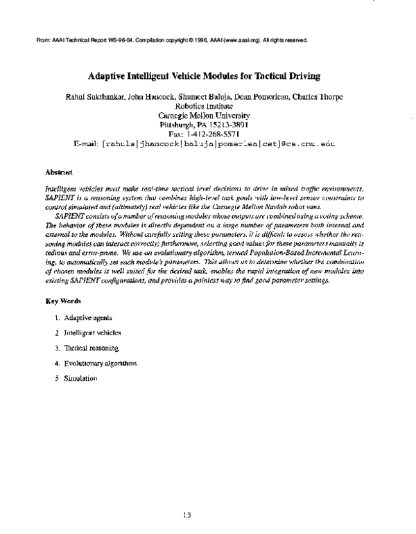 (PDF) Adaptive intelligent vehicle modules for tactical driving