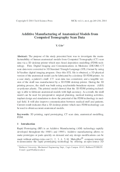(PDF) Additive Manufacturing of Anatomical Models from Computed ...