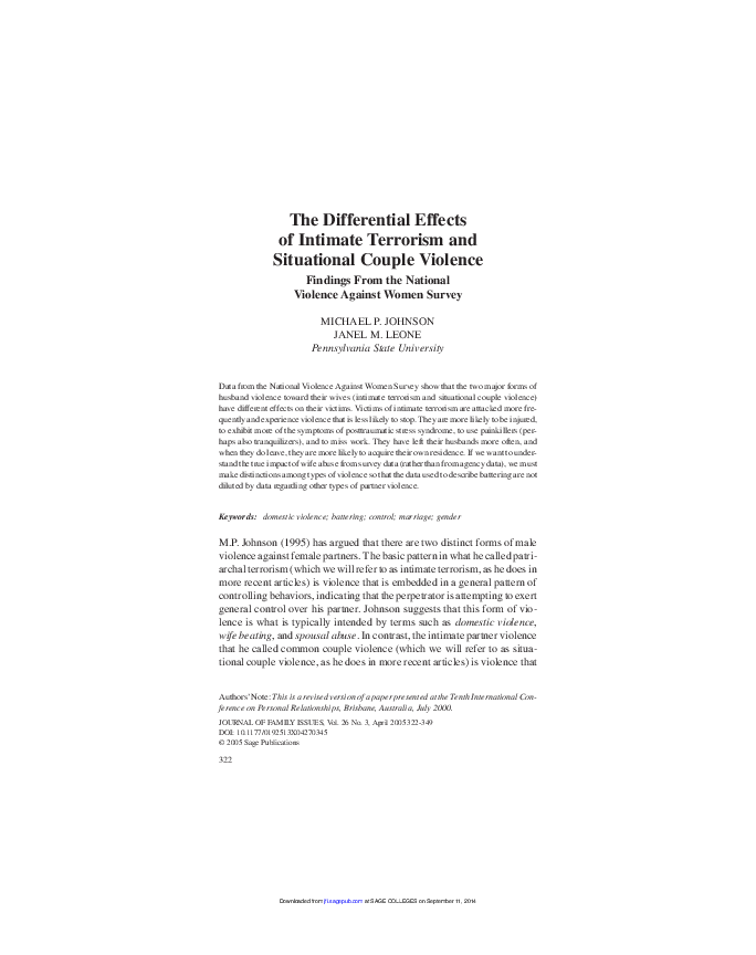 (PDF) The Differential Effects of Intimate Terrorism and Situational ...