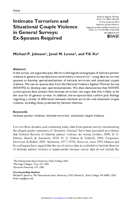 (PDF) Intimate Terrorism and Situational Couple Violence in General ...