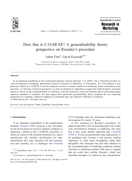 (PDF) How fine is C-OAR-SE? A generalizability theory perspective on ...