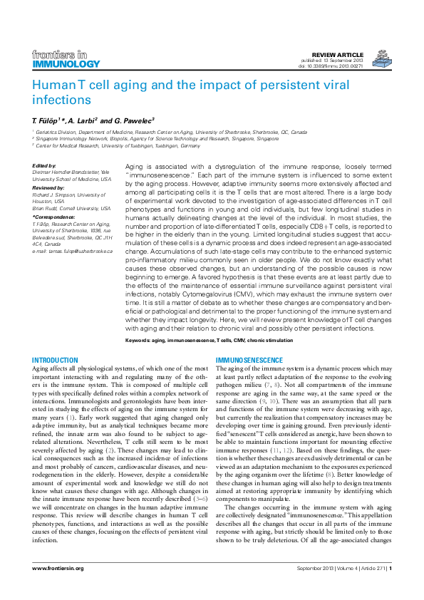 (PDF) Human T Cell Aging and the Impact of Persistent Viral Infections