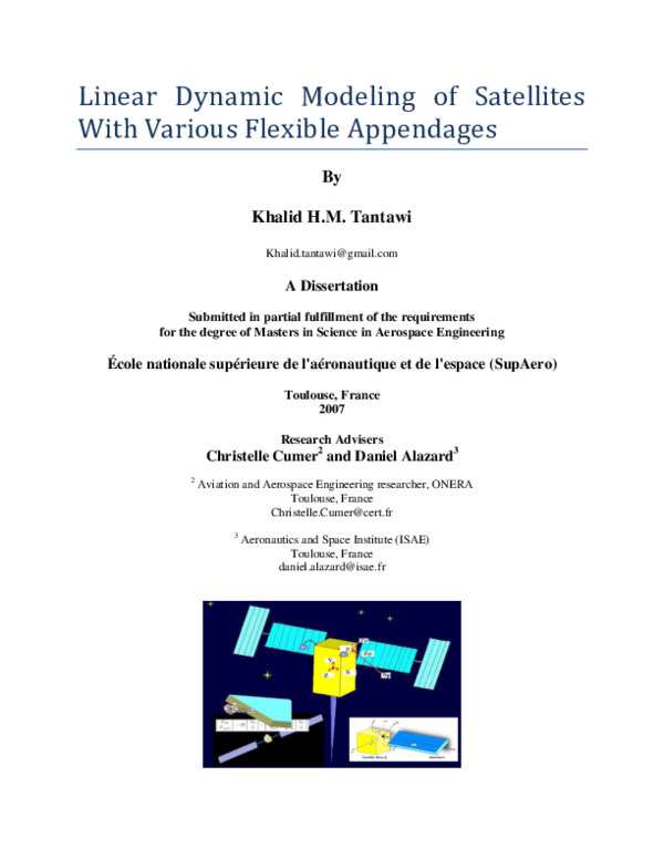 Pdf Linear Dynamic Modeling Of Satellites With Various Flexible Appendages