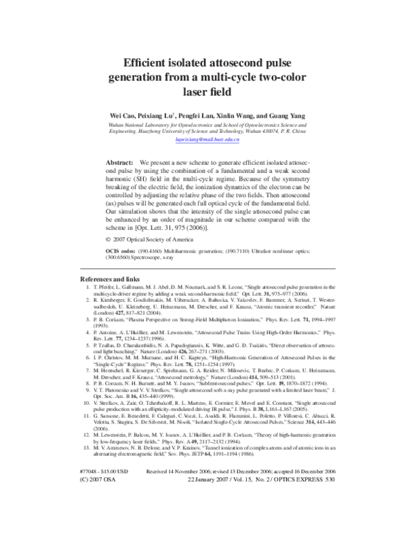 Pdf Efficient Isolated Attosecond Pulse Generation From A Multi Cycle