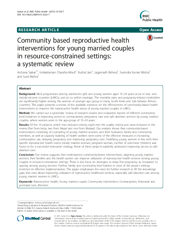 (PDF) Community based reproductive health interventions for young ...