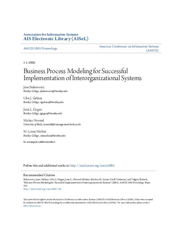 (PDF) Business Process Modeling for Successful Implementation of Interorganizational Systems
