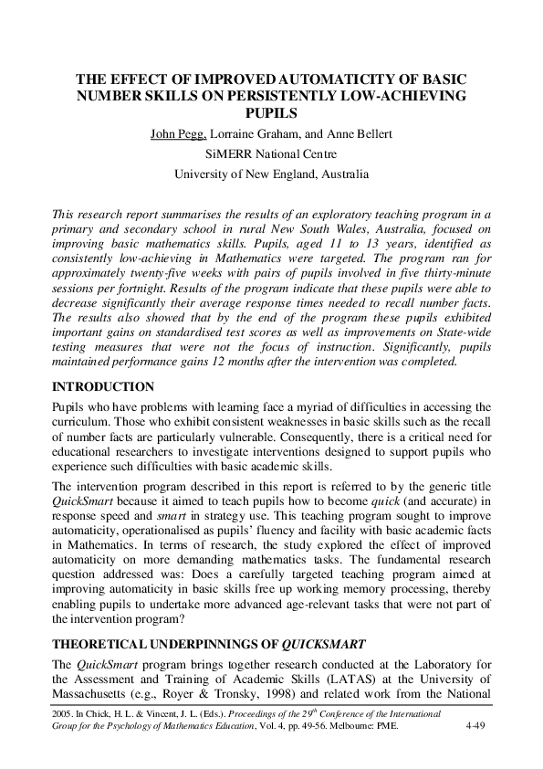 (PDF) THE EFFECT OF IMPROVED AUTOMATICITY OF BASIC NUMBER SKILLS ON ...