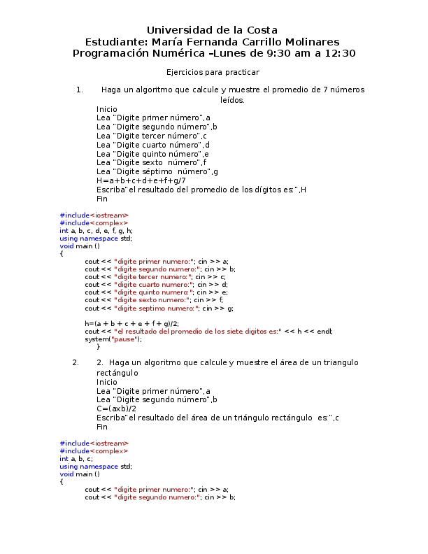 (DOC) Ejercicios para practicar Programacion numerica