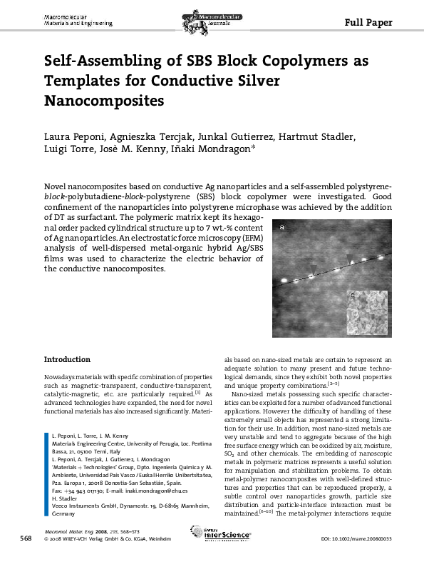 (PDF) Self-Assembling of SBS Block Copolymers as Templates for ...