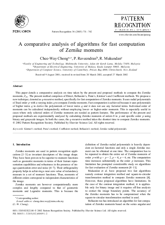Pdf A Comparative Analysis Of Algorithms For Fast Computation Of Zernike Moments