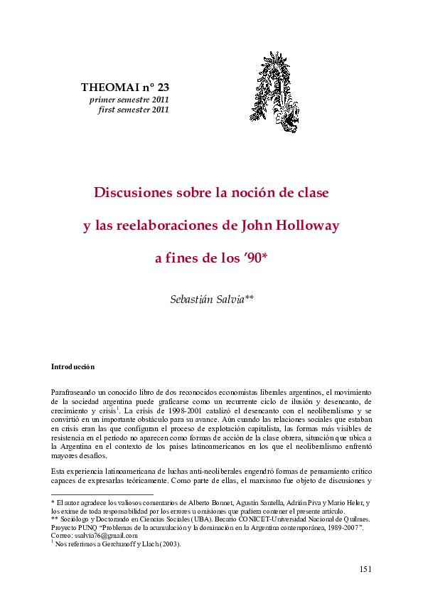 (PDF) Discusiones sobre la noción de clase y las reelaboraciones de ...