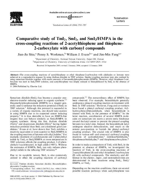 (PDF) Comparative study of TmI2, SmI2, and SmI2/HMPA in the cross ...