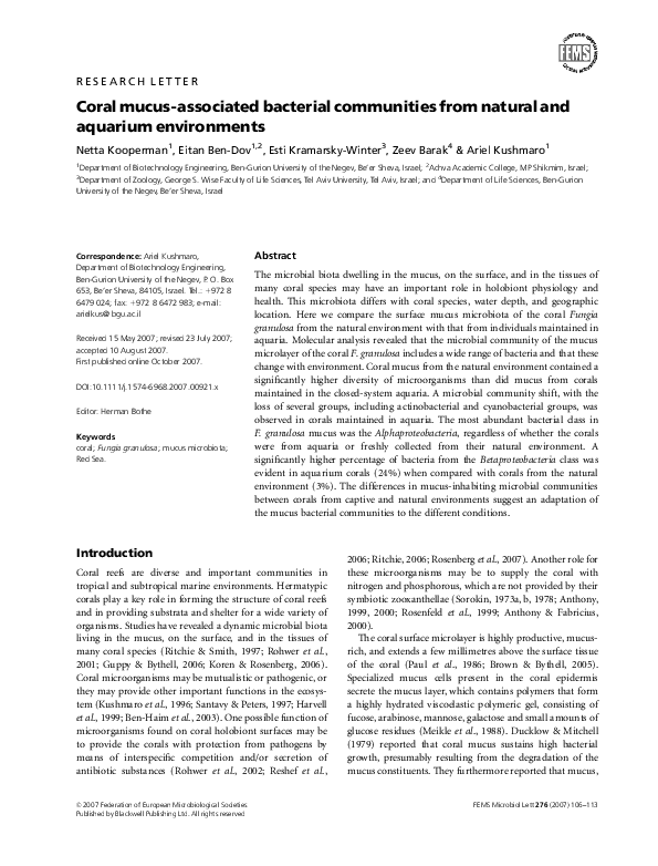 (PDF) Coral mucus-associated bacterial communities from natural and ...