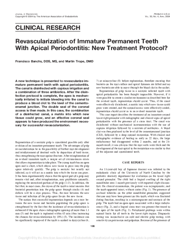(PDF) Revascularization of Immature Permanent Teeth with Apical ...