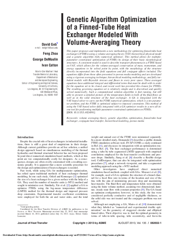 (PDF) Genetic Algorithm Optimization of a Finned-Tube Heat Exchanger Modeled With Volume ...