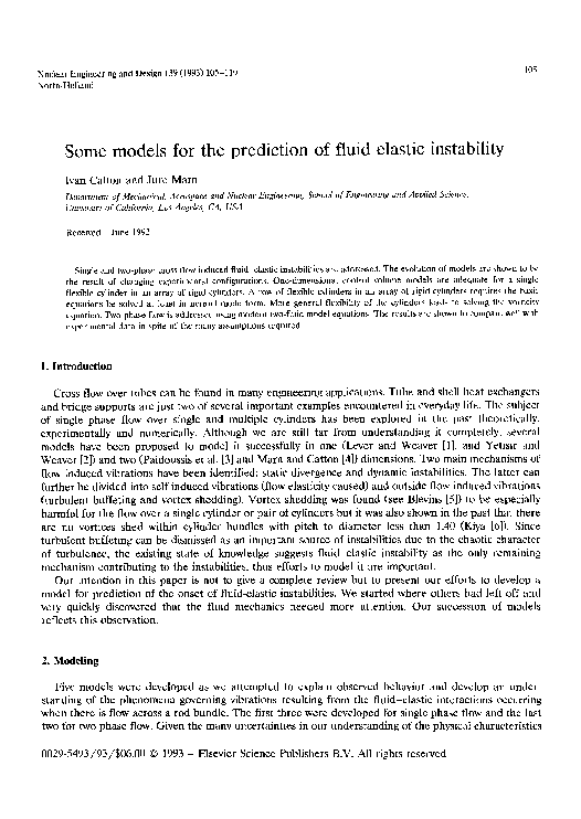 (PDF) Some models for the prediction of fluid elastic instability