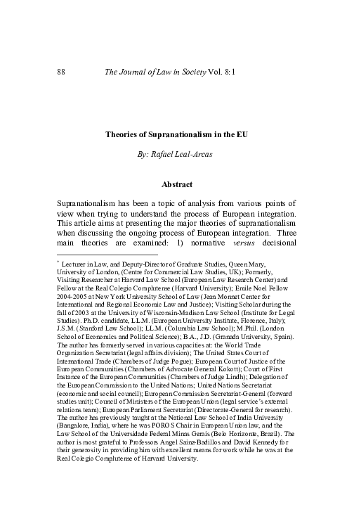 (PDF) Theories of Supranationalism in the EU | Rafael Leal-Arcas ...