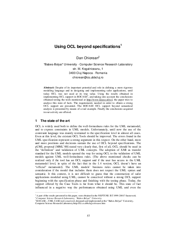 Pdf Using Ocl Beyond Specifications
