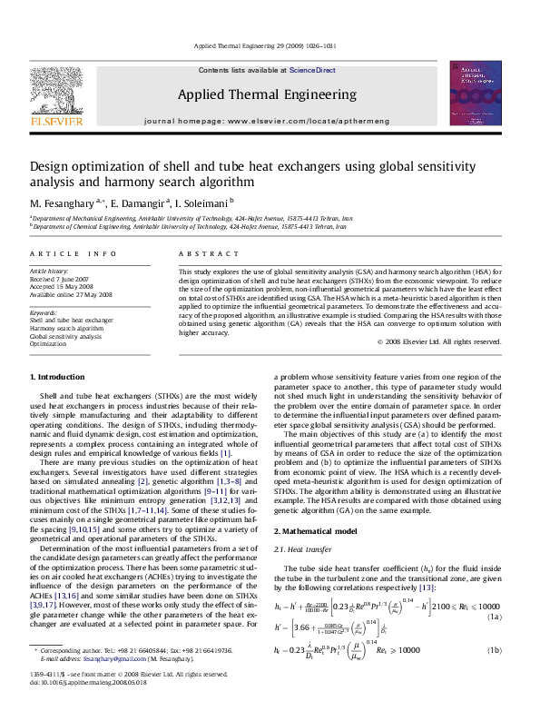 (PDF) Design optimization of shell and tube heat exchangers using global sensitivity analysis ...