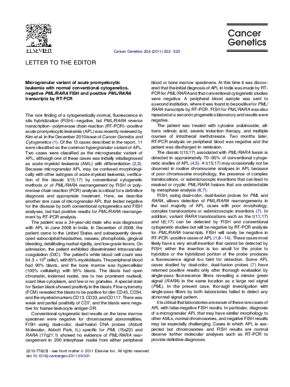 (PDF) Microgranular variant of acute promyelocytic leukemia with normal ...